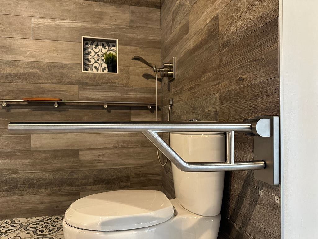 31.5" Designer Swing Up Fold Down Grab Bar - Chrome, Brushed Nickel ...